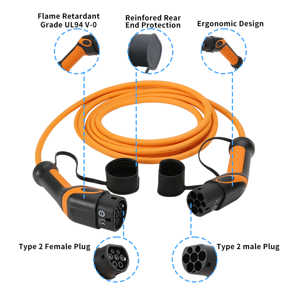 Spiral 22kw Type 2 To Type 2 Grounding EV Charging Cable from China ...
